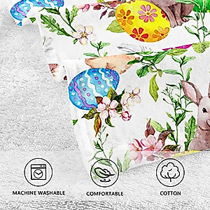 senya Easter Towels Cotton Hand Towels, Easter Bunny Eggs in Grass Flowers Ultra Soft Highly Absorbent Towels for Bathroom Pack of 2, 16x28 Inches