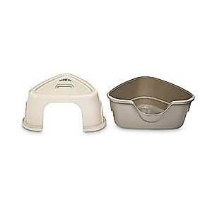 Amazon Basics No-Mess Hooded Corner Cat Litter Box, Triangle, Charcoal, 26 in x 20 in x 23 in