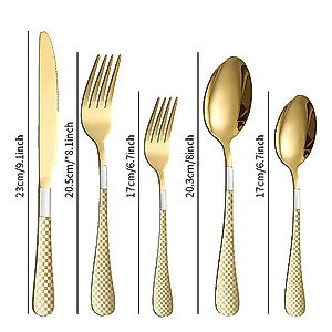 FEIJSQIU 20 Piece Gold Silverware Set Service for 4, Stainless Steel Shiny Cutlery Gold Flatware set Include Knives,Spoons,Forks For Home and Restaurant,Dishwasher Safe.