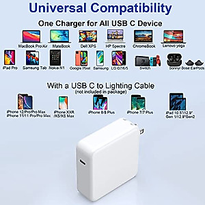 Mac Book Pro Charger - 120W USB C Fast Charger Adapter Compatible with MacBook Pro & MacBook Air 13, 14, 15, 16 inch, iPad Pro, Samsung Galaxy and All USB C Device, Included 6.6ft USB-C to C Cable