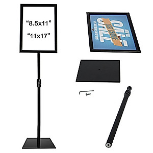 Adjustable Heavy Duty Pedestal Sign Holder Poster Stand - 8.5x11 Inch Vertical & Horizontal Sign Stand Displayed Poster Holder - Steel Square Base Sign Stands for Display, Advertisement & Outdoor Sign
