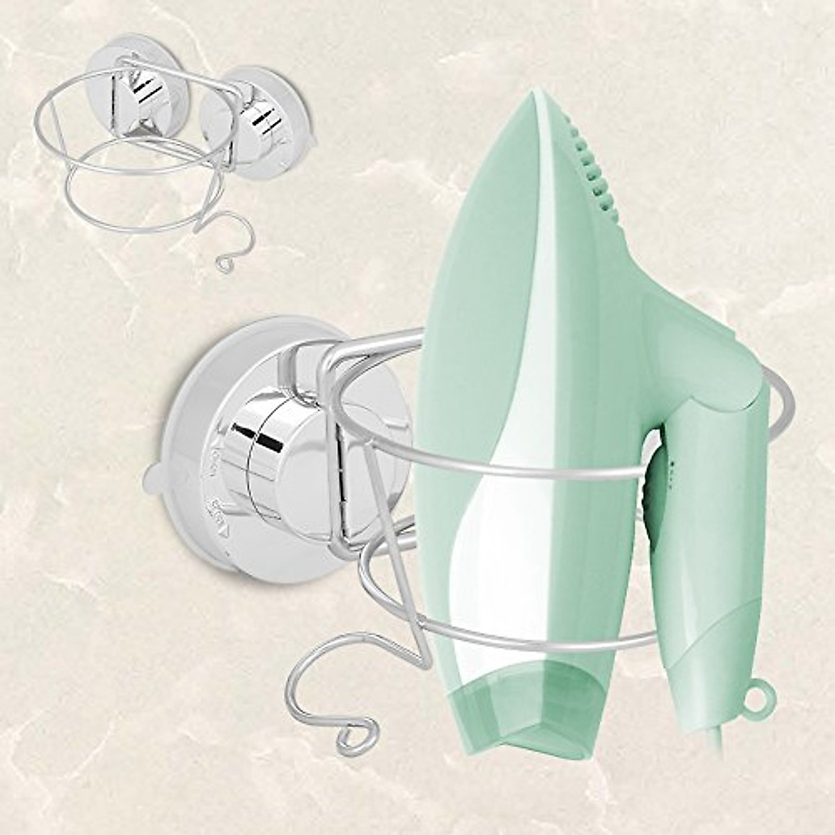 MAGT Hair Dryer Holder, Stainless Steel Suction Cup Wall Mounted Hair Dryer Stand for Bathroom