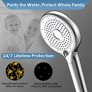 FEELSO Filtered Shower Head with Handheld, High Pressure 6 Spray Mode Showerhead with Filter, 15 Stages Water Softener Filters Beads for Hard Water-Remove Chlorine, Reduce Dry Itchy Skin, Extra Filter