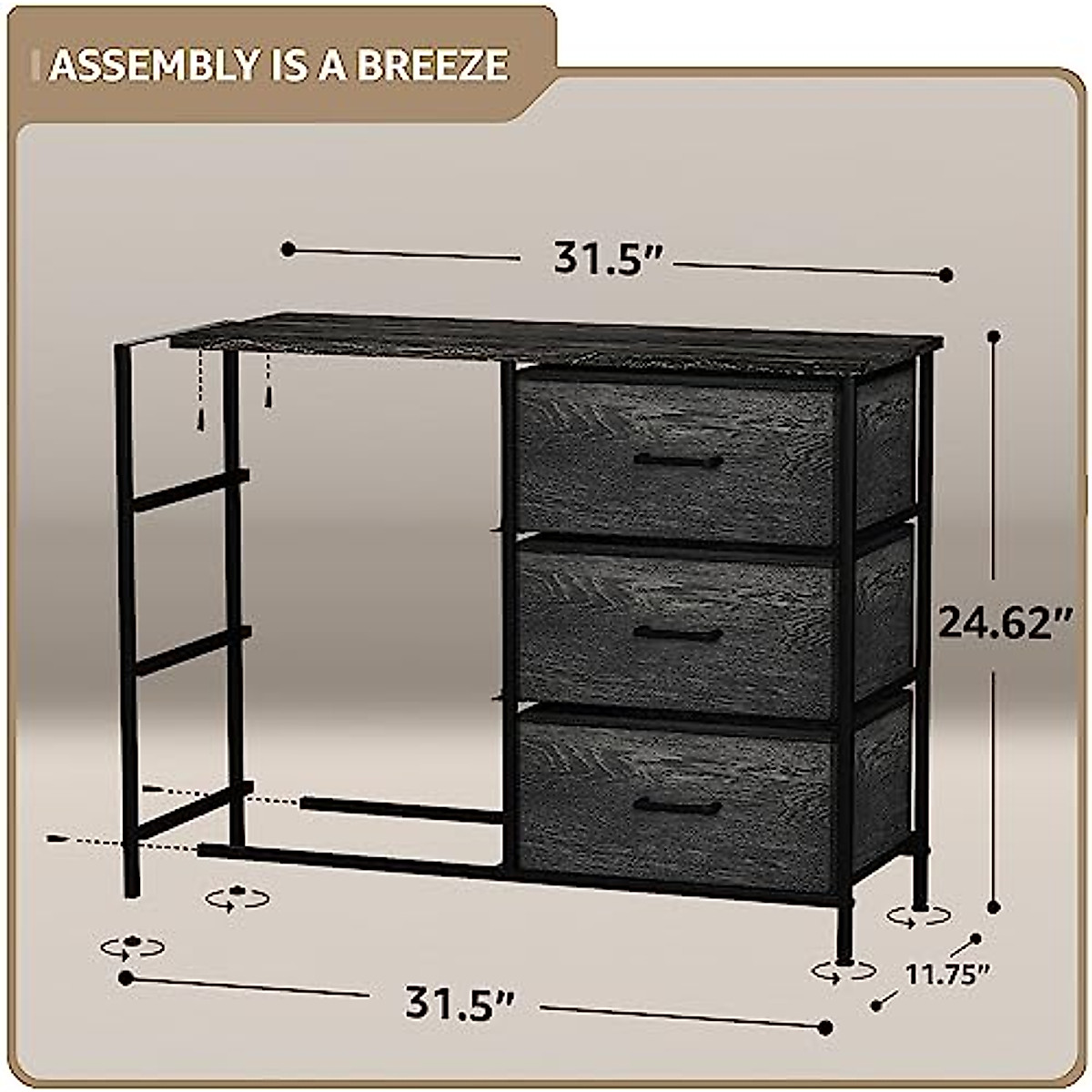 Sorbus Dresser with 6 Faux Wood Drawers - Storage Unit Organizer Chest for Clothes - Bedroom, Hallway, Living Room, Closet, & Dorm Furniture - Steel Frame, Wood Top, & Easy Pull Fabric Bins