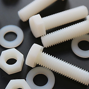 20 x Natural Colour Nylon, Hex Head, M10 x 40mm, Plastic Nuts and Bolts, Washers, Hexagon, Nylon, (25/64 x 1 37/64 in)