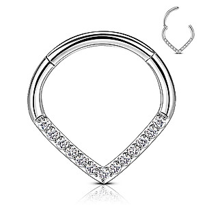 CM Crareesi Mania G23 Titanium Septum Rings Teardrop Titanium Cartilage Earring Hoop 8mm Titanium Daith Piercing Rings 16G Small Septum Jewelry Hoops Clear CZ Helix Piercing Jewelry