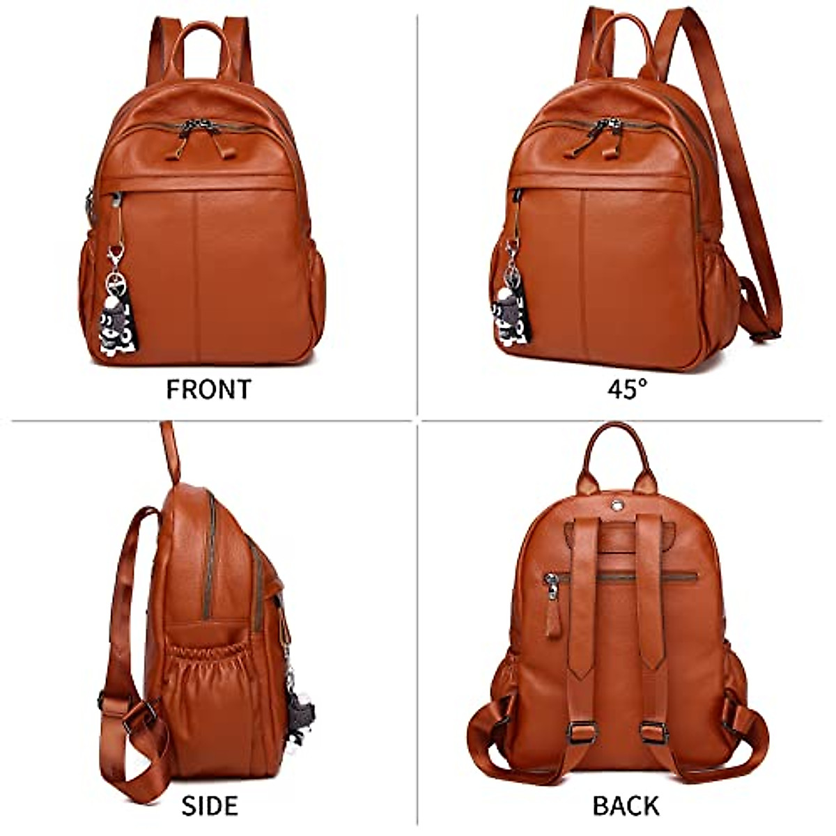 Wesccimo Genuine Leather Backpack Purse For Women Large Travel Bag Fashion Backpack Anti Theft Designer Satchel Brown