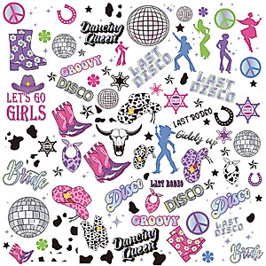 280 Pieces Bachelorette Temporary Tattoos Glitter Styles Last Rodeo Disco Temporary Tattoos Bride Tattoos Giddy up Party Decoration Cowgirl Bridesmaid Favor Bride to Be Gift Bridal Shower Supplies