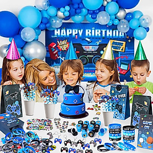 Winrayk 136Pcs Video Game Party Favors Gamer Birthday Supplies for Kids Boys Girl Drinking Straw VIP Pass Gift Bag Bracelet Stamper Luminous Tattoo Sticker Keychain Pinata Stuffers Gaming Party Favors