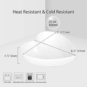 Keponbee Heart Bowls Porcelain 2pcs White Heart-shaped Bowl Dessert Bowls/Salad Bowl 7 inch, 20OZ