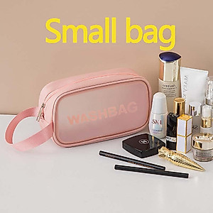 Cosmetic bag 2 pack small and large makeup bag,Travel Bags for Toiletries Transparent Makeup Bags with Zipper and Handle,pink