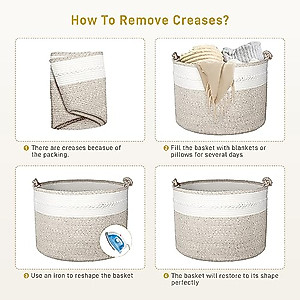 XXXXL Extra Large Cotton Rope Basket, AivaToba 22" x 22" x 16" Blanket Storage Basket, Toy Storage Basket, Decorative Sturdy Storage Basket with Handles in Living Room