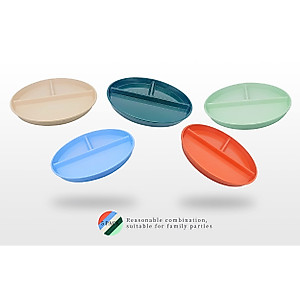 DLF. DONGLINFENG Adult Compartmentalized Dinner Plates 5-Piece Set Unbreakable Portion Control Wheat Plastic Dinner Plates (Compartmentalized Plates/Picnic Plates) 9 In