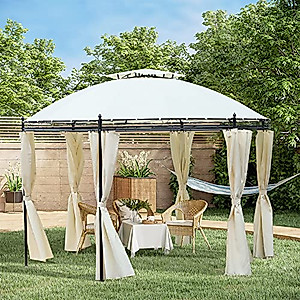 Outsunny 11.5' Patio Gazebo, Outdoor Gazebo Canopy Shelter with Curtains, Romantic Round Double Roof, Solid Steel Frame for Garden, Lawn, Backyard and Deck, Cream White