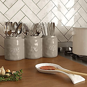 Barnyard Designs Silverware Caddy for Countertop - Cutlery Organizer for Spoon, Fork, and Knife - Ceramic Utensil Holder for Flatware or Plasticware - Perfect for Parties - 12.5” x 4.25” x 5