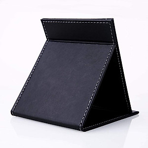 Onwon Portable Foldable Vanity Mirror (Large) with Adjustable Stand PU Leather Cover Folding Tabletop Makeup Mirror for Travel, Black