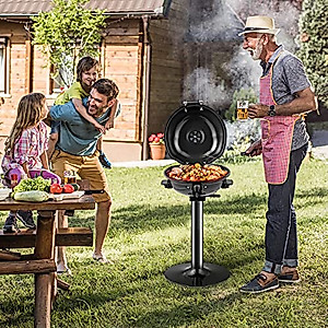 HAPPYGRILL 1600W Outdoor Electric Grill BBQ Grill for 15-Serving, Electric Barbecue Grill for Indoor & Outdoor Use, Portable Stand BBQ Grill for Patio Balcony Kitchen Garden