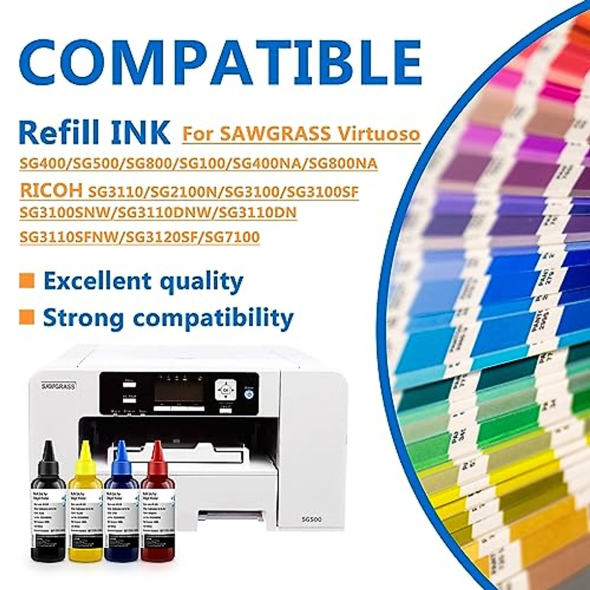 Sublimation Ink Compatible with SAWGRASS Virtuoso SG400 SG500 SG800 SG1000 SG400NA SG800NA RICOH SG3110 SG2100N SG3100 SG3100SF SG3100SNW SG3110DNW SG3110DN Printers 4x100ML