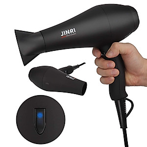 Hair Dryer 1875W, Negative Ionic Fast Dry Low Noise Blow Dryer, Professional Salon Hair Dryers with Diffuser, Concentrator, Styling Pik, 2 Speed and 3 Heat Settings (Bk)