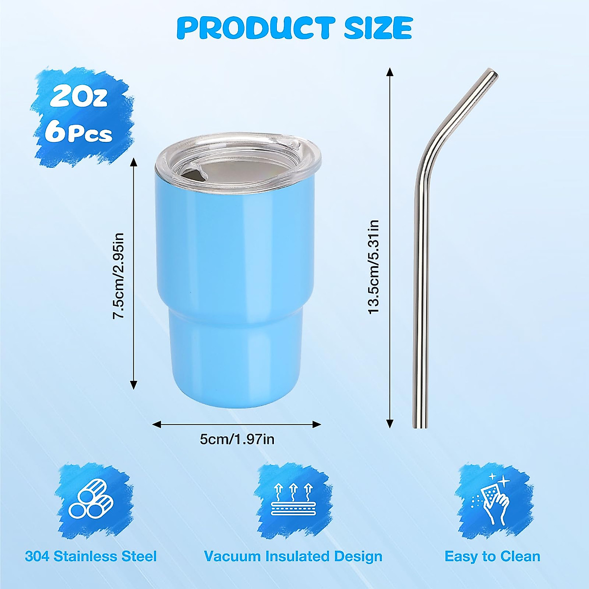 Yizhet 6 Pcs 2 oz Mini Tumbler Shot Glass with Straw and Lid, Sublimation Mini Shot Glass Tumblers, Stainless Steel Shot Glasses Set for Wedding Party Cocktail Coffee Whiskey (6 Colors)