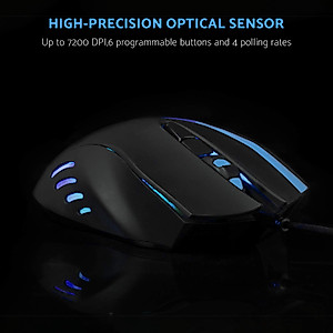 LED Backlit Gaming Mouse CHONCHOW Wired Programmable Mouse up to 7200 DPI 6 Buttons Ergonomic Design Best for FPS Gamers