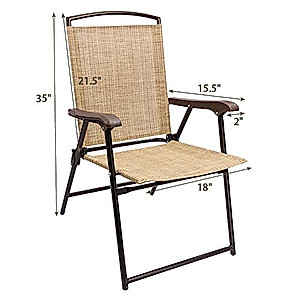Devoko Patio Folding Chair Deck Sling Back Chair Camping Garden Pool Beach Using Chairs Space Saving Set of 2 (Beige)