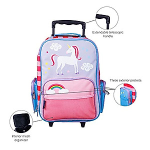 Wildkin Kids Rolling Suitcase for Boys & Girls, Suitcase for Kids Measures 16 x 11.5 x 6 Inches, Kids Luggage is Carry-On Size, Perfect for School & Overnight Travel (Unicorn)