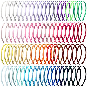 XunYee Satin Covered Headbands for Women - 100 Pieces 0.4 Inch Width Colorful Thin Plain Hairbands (Multi Colors)