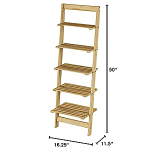 Lavish Home 5-Tier Ladder Bookshelf- Leaning Decorative Shelves, Pickled Oak Finish