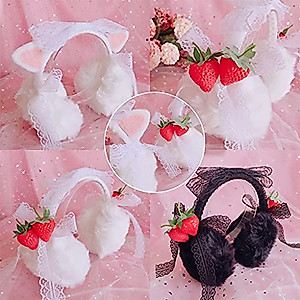 kaixinbukaixin Ear Muffs Cat Ear White Strawberry Black Lolita Cute Ear Muffs Winter Ear Warmers Faux Fur Outdoor Ear Covers,Black Strawberry