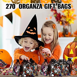 Chumia 270 Pcs Halloween Organza Bags Spider Web Skull Print Treat Bags with Drawstring Sheer Candy Gift Bags for Halloween Party Favors Supplies (4 x 6 Inch)