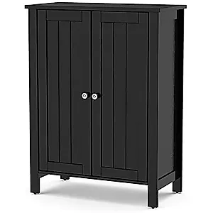 Tangkula Bathroom Floor Cabinet, with Double Door & Adjustable Shelf, 3 Tier Wooden Bathroom Storage Cabinet for Home Office, 23.5 x 12 x 31.5 Inches (Black)