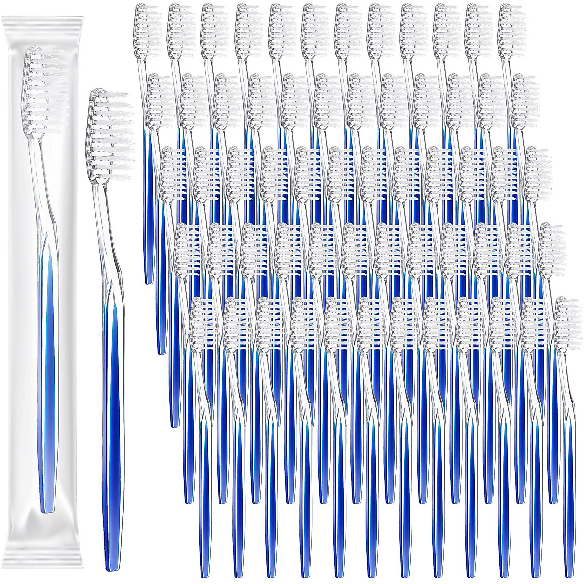 Patelai 100 Pcs Individually Wrapped Toothbrush Bulk Disposable Travel Toothbrushes Soft Bristle Tooth Brush Single Pack for Camping Adults Kids Hotels Guest Toiletries (Blue)