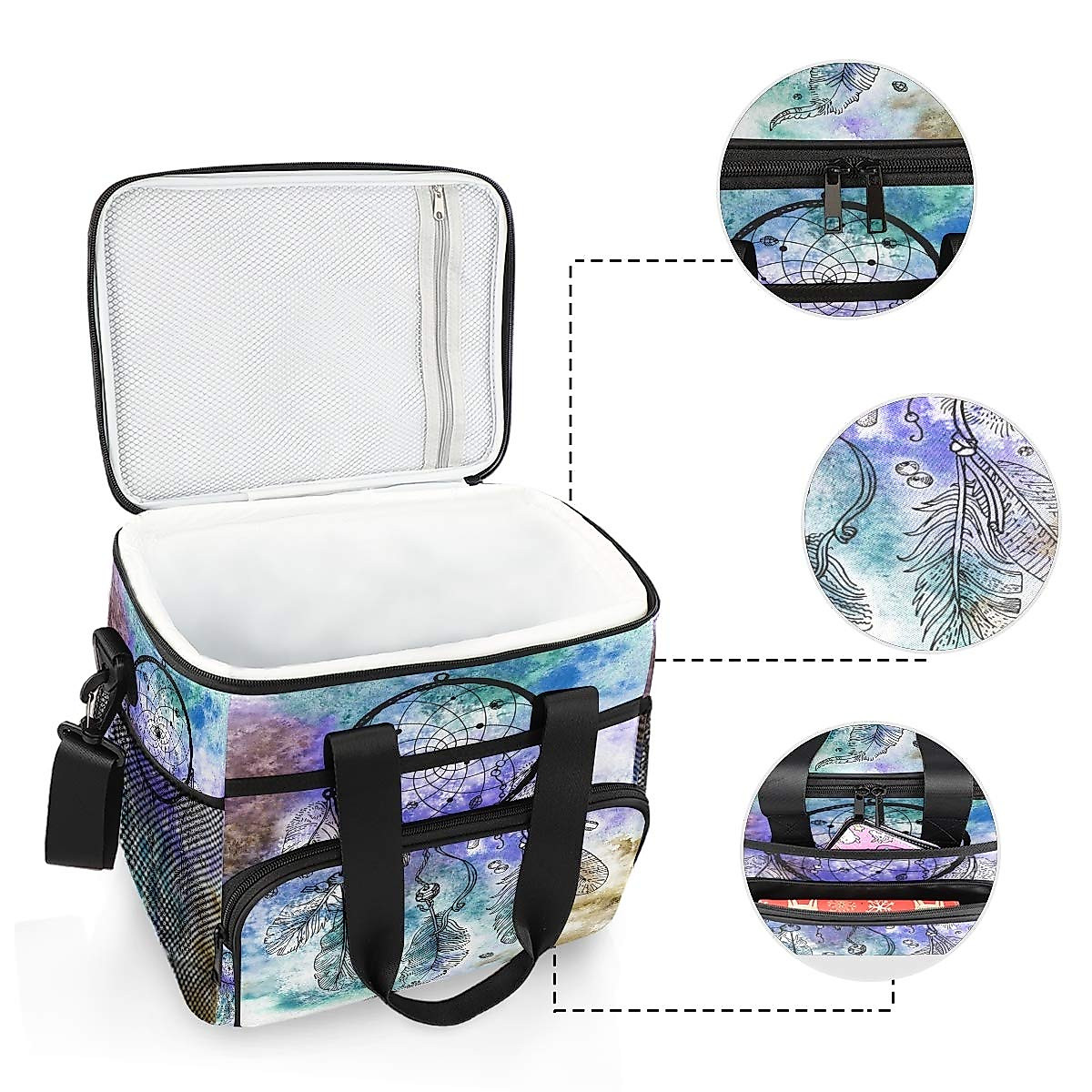 MNSRUU Cooler Bag Dreamcatcher On The Watercolor Cooler Bag Insulated Lunch Totes Picnic Bag Leakproof Beach Cooler Lunch Box Container