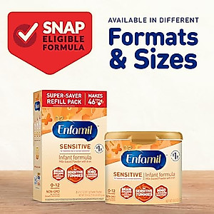 Enfamil Sensitive Baby Formula with DHA, Iron & Prebiotics to help support Brain & Immune Support. Lactose Sensitivity Infant Formula Inspired by Breast Milk, Non-GMO, Powder Refill Box, 29.4 Oz