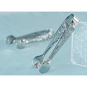 HINMAY 6PCS Mini Serving Tongs 4-Inch Small Rose Sugar Cube Tongs (Silver)