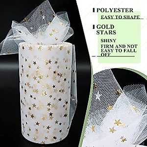 White Glitter Tulle Rolls with Foil Stars 6 Inch by 50 Yards Sparkle Fabric Ribbon for DIY Tutu Skirt Sewing Bow Wedding Decorations Craft Supplies