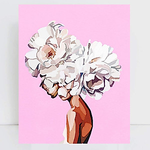 Wall Art Fashion Woman Flower Face Pink Abstract Drawing Art Contemporary Wall Fashion Art Paint Glam Art Poster Print Designer Brand