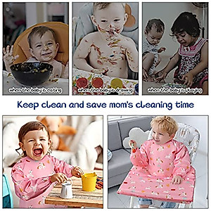 Vicloon Coverall Baby Feeding Bib, 2 In 1Weaning Bibs Attaches to Highchair and TableWeaning, Long Sleeve Bib with Waterproof, Baby Bibs for Feeding, Adjustable,Machine Washable(Unicorn Pattern)