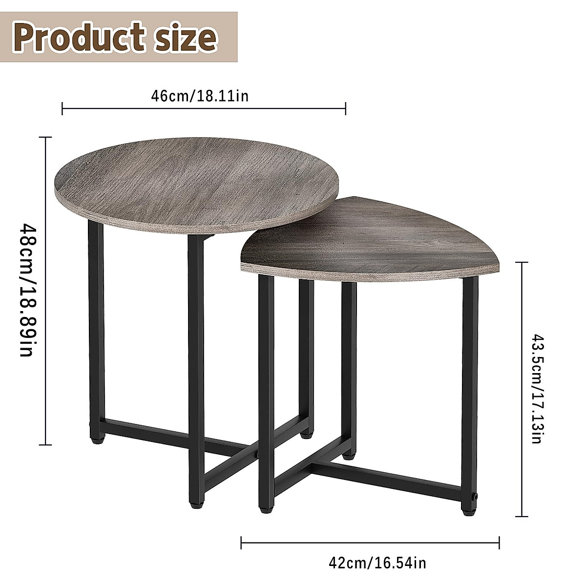 Wolawu Nesting Table Small Round Coffee Table,Set of 2 End Tables,Minimalist Side Table for Living Room Bedroom,Stacking Sofa Side Tables with Solid Metal Frame for Small Space,Oak