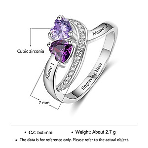 Diamondido Personalized Name Rings 2 Simulated Birthstones Promise Rings for Women Couple Engagement Rings Band (8)