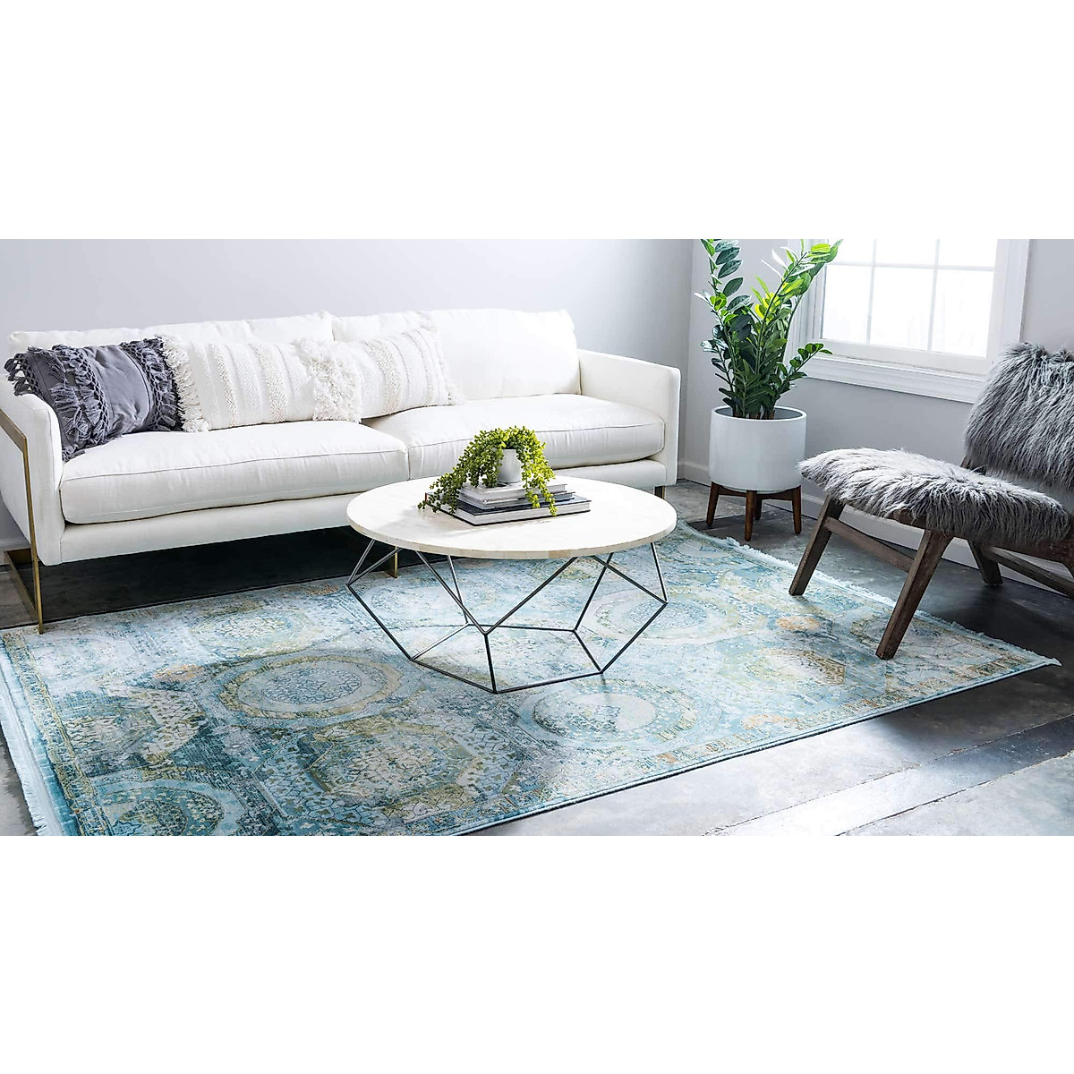 Unique Loom Baracoa Collection Area Rug - Coppelia (4' 3" x 6' 1" Rectangle, Light Blue/ Blue)