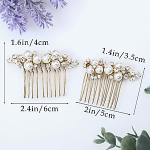 Asooll Gold Wedding Pearl Hair Comb Bride Crystal Headpiece Bridal Rhinestone Hair Clip Hair Accessories for Women and Girls (Set of 2) (A-Gold)