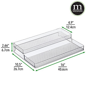 mDesign Plastic Kitchen Food Storage Organizer 2-Tiered Shelves, Spice Holder Rack Steps for Cabinet, Cupboard, Counter, Pantry - Holds Seasoning, Canned Food, Condiments - Ligne Collection - Clear