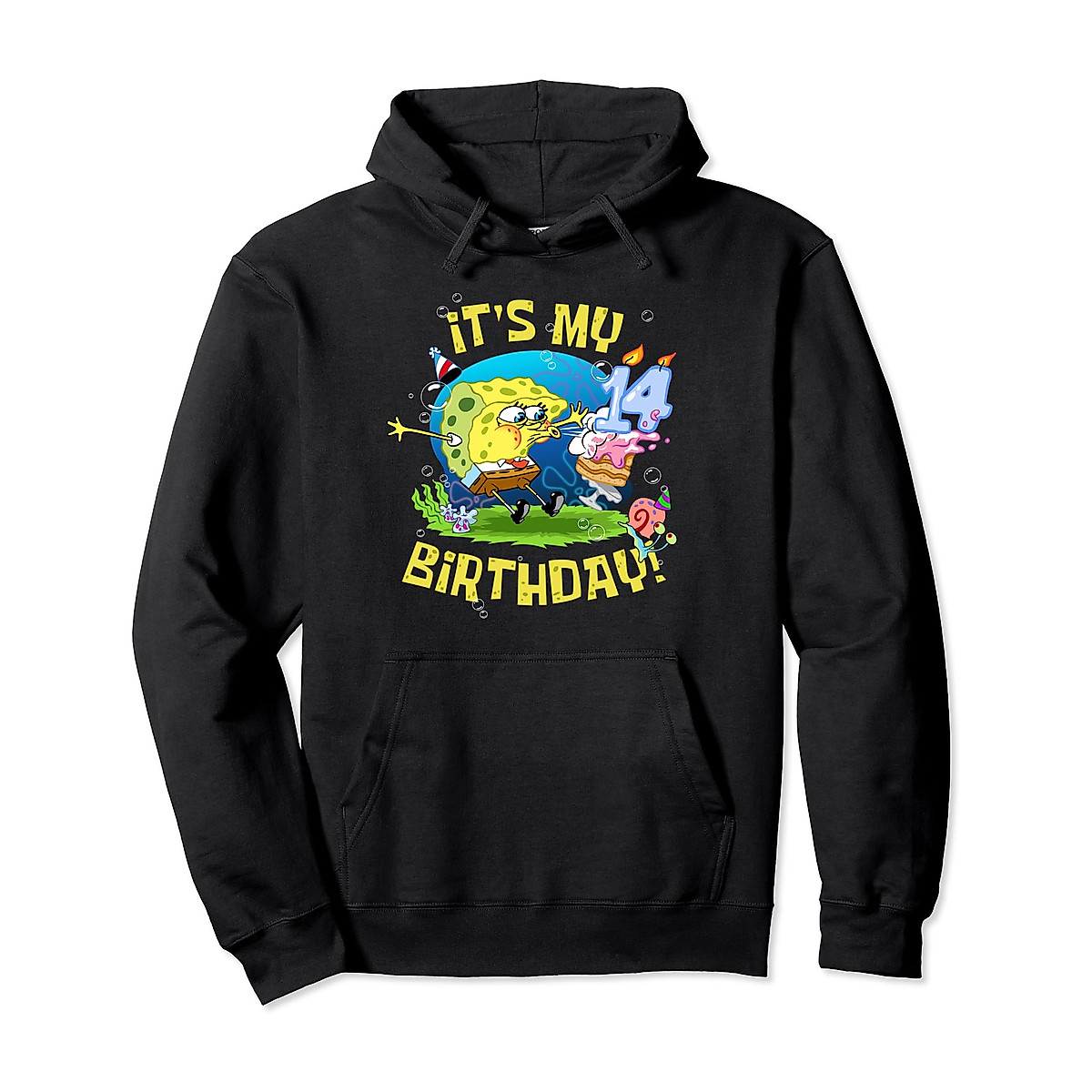 Mademark x SpongeBob SquarePants - Spongebob It's My 14th Birthday Cake B-Day Kids Spongebob Pullover Hoodie