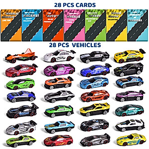 FUN LITTLE TOYS 28 Pieces Race Car Valentines Day Gifts Valentine's Day Cards for Kids, Greeting Cards with Cars Toys for Boys Classroom School Exchange Prize Party Favor Supplies