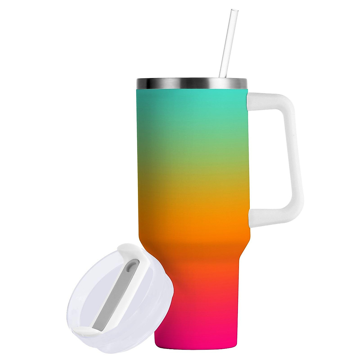 Teal Orange Pink Gradient 40 Oz Travel Tumbler with Straw and Lid Insulated Coffee Cups