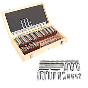 22 Pcs Keyway Broach Set in Fitted Box, Industrial Tools Metric Size Broaching Cutter Collared Bushing Shim Set W/ 4 Pcs Broach & 13 Collared Bushing & 5 Gaskets (US Stock)