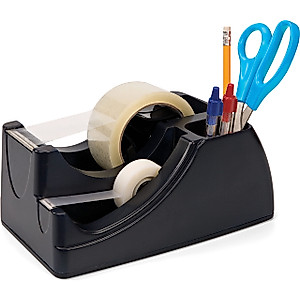 Officemate Recycled 2-in-1 Heavy Duty Tape Dispenser, 1" and 3" Cores, Black (96690)