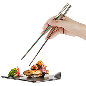 loopki Stainless Steel Chopsticks, Metal Chopsticks Set with Case, 4-Pairs Reusable Chopsticks Set Classic Natural Metal Chop Sticks Dishwasher Safe